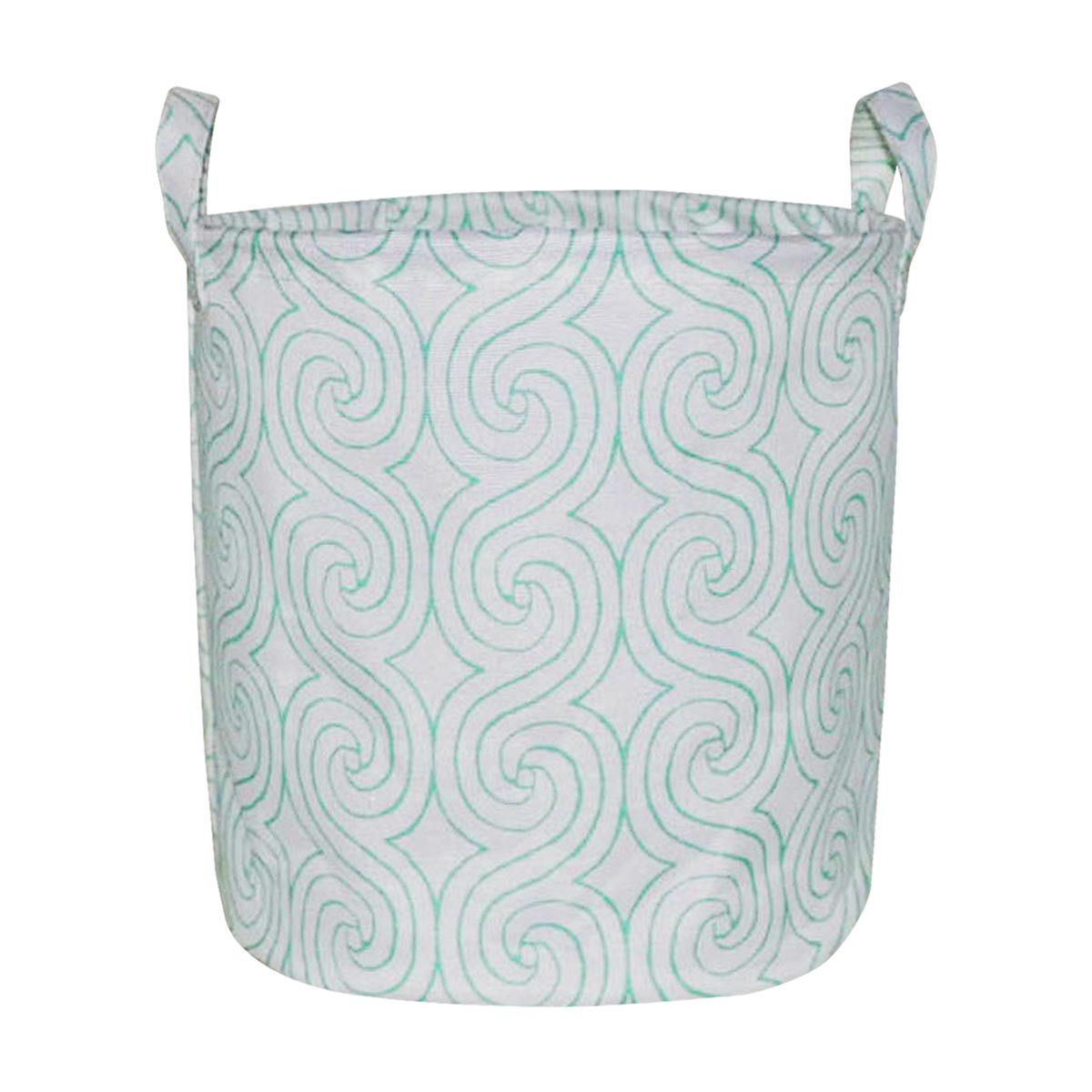 Green Swirl Printed Round Storage Basket with Handles, Medium