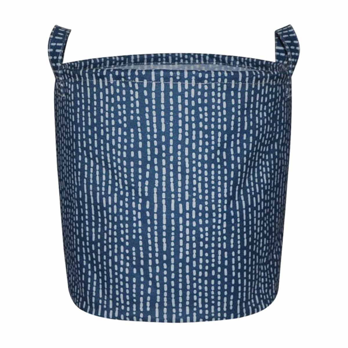 Navy Blue Dotted Round Storage Basket with Handles, Medium