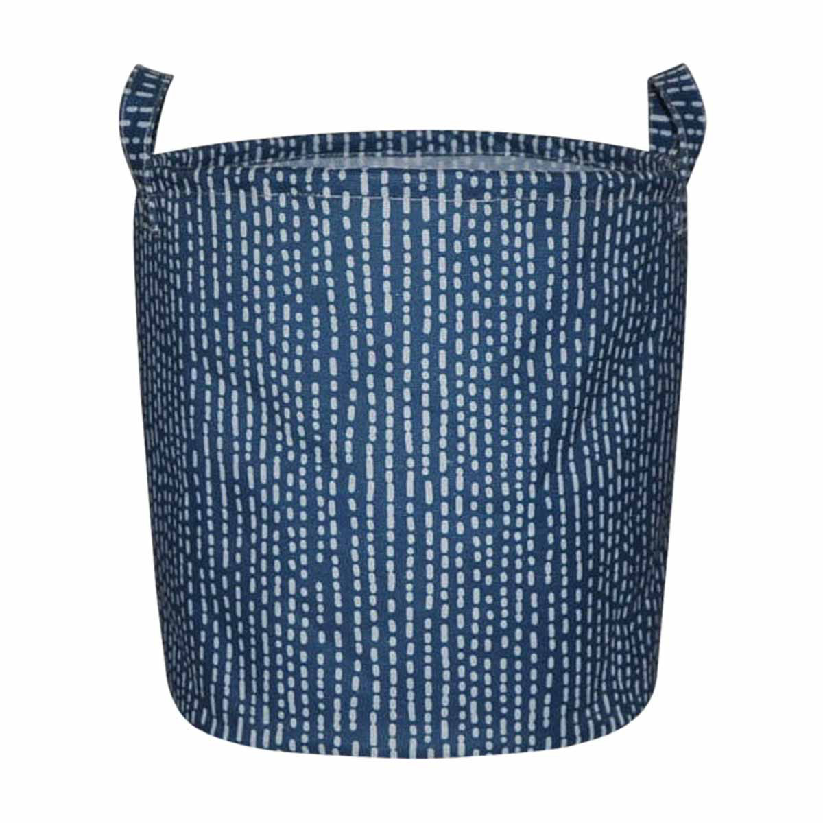 Navy Blue Dotted Round Storage Basket with Handles, Large