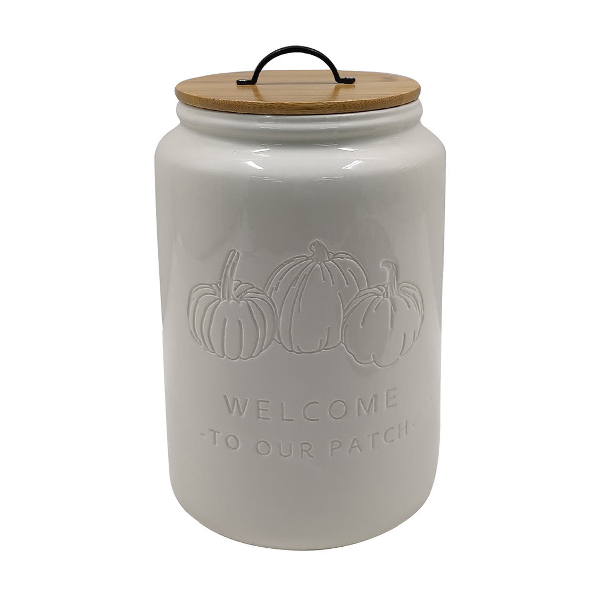 Embossed Ceramic Food Storage Container with Bamboo Lid