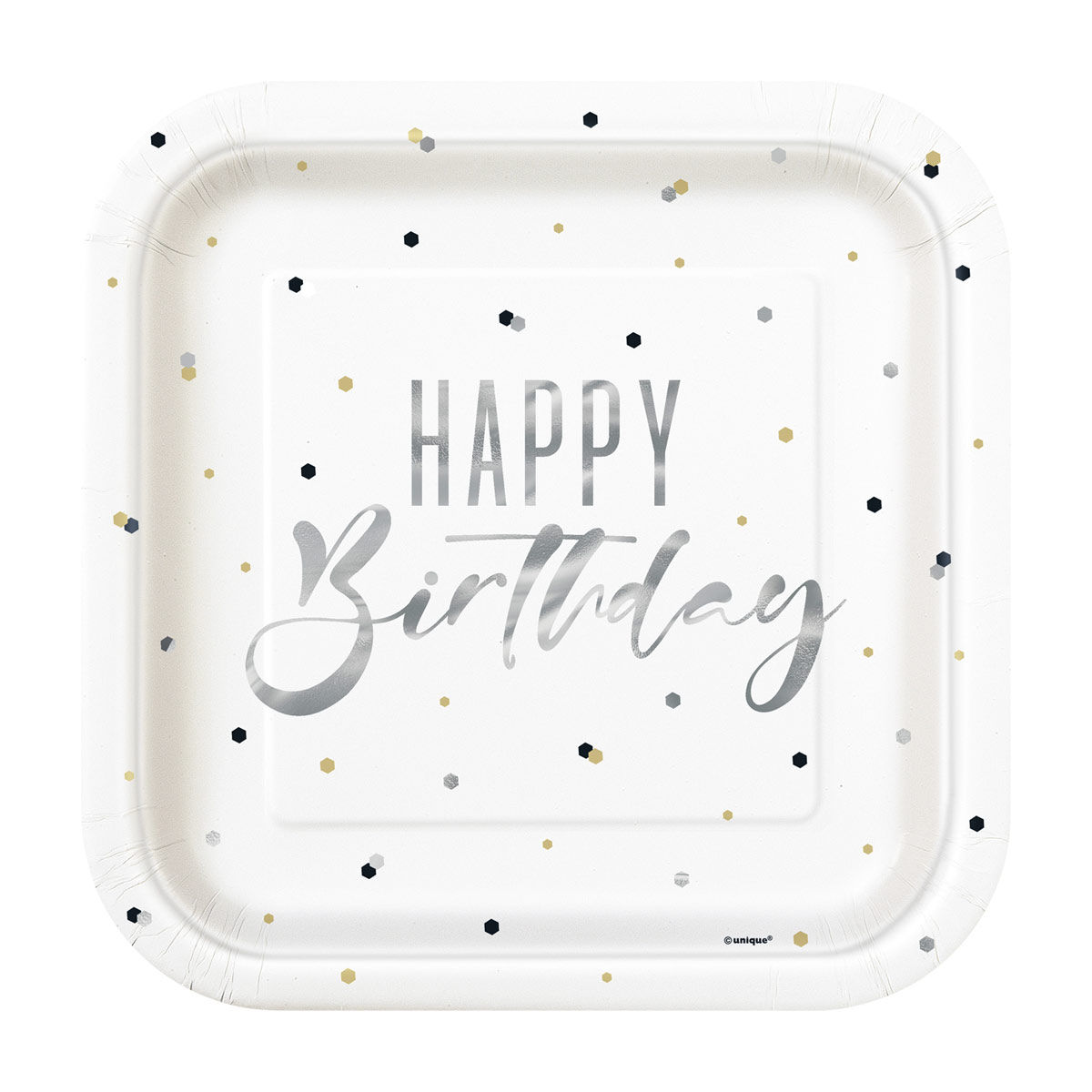 Square Silver 'Happy Birthday' Party Plates, 9 in, 8 ct