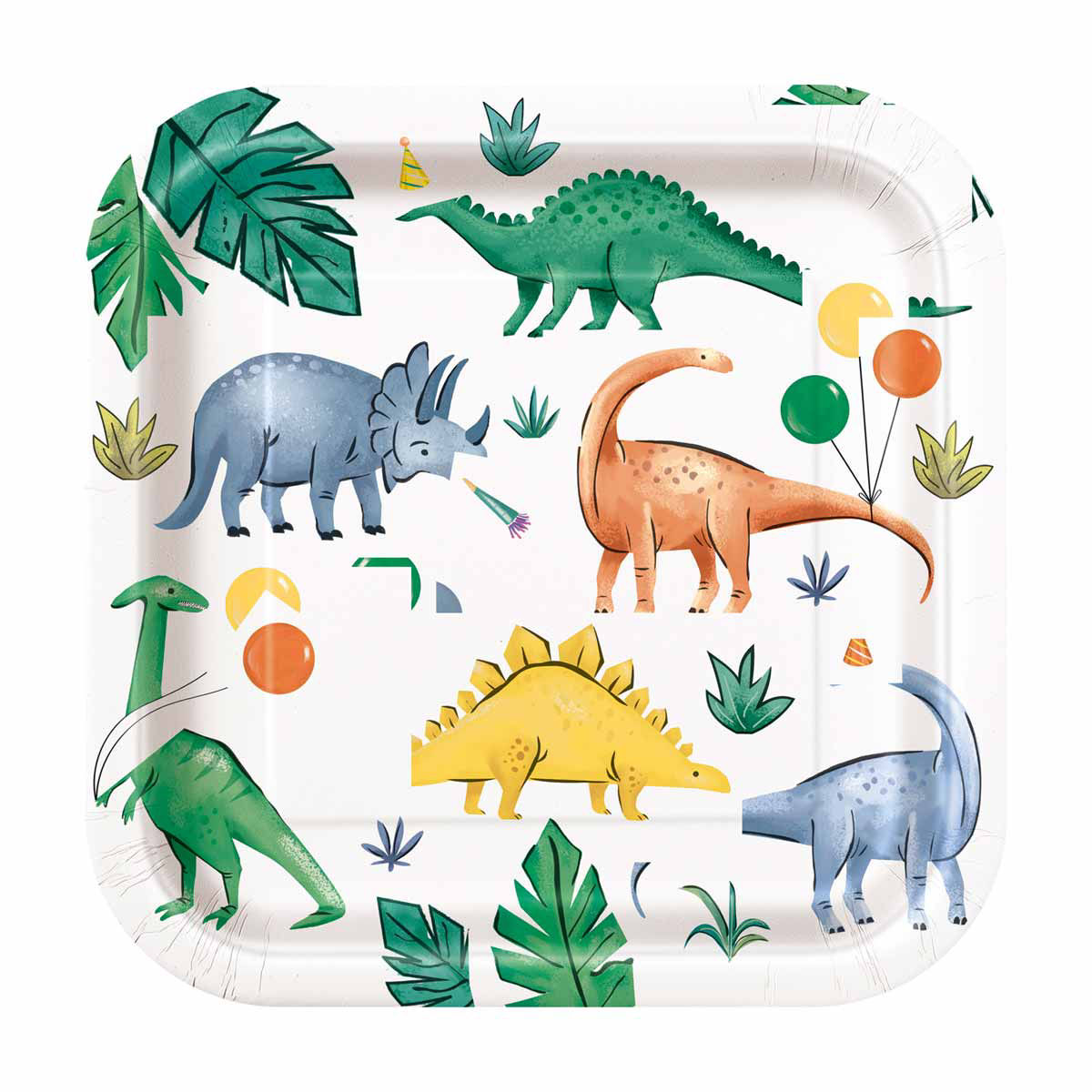 9 in Partying Dinosaurs Party Plates, 8 ct