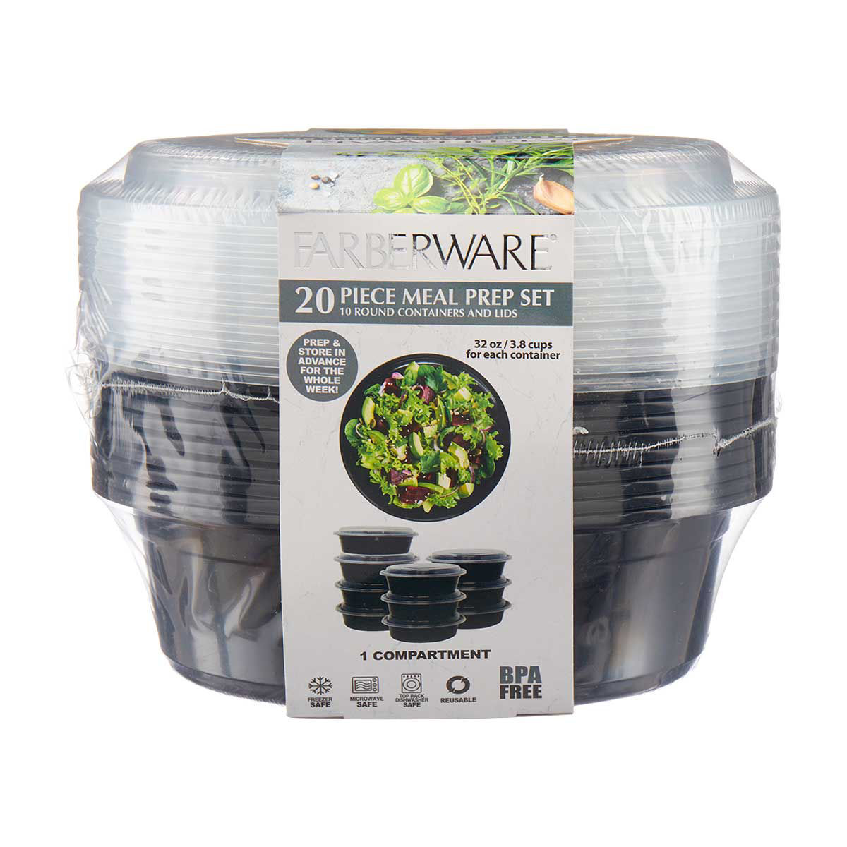Farberware Meal Prep Set, 10 sets, Round, 3.8 cup