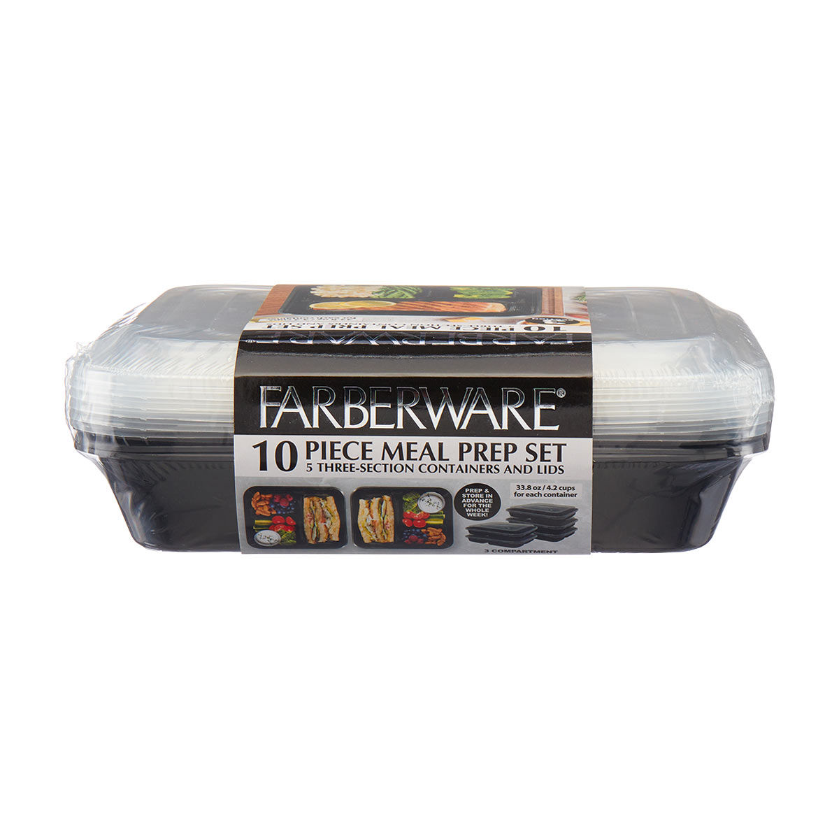 Farberware Meal Prep Set, 10 sets, Rectangular 5 Section, 4.2 cup