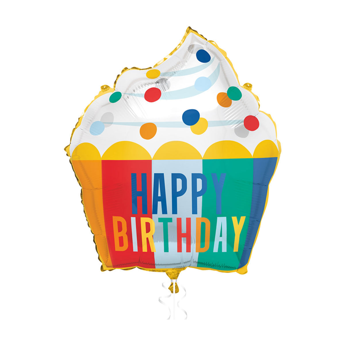 Giant Foil “Happy Birthday” Dots Cupcake Shaped Balloon, 25 in