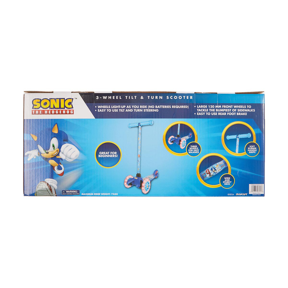 Sonic The Hedgehog 3-Wheel Tilt & Turn Scooter