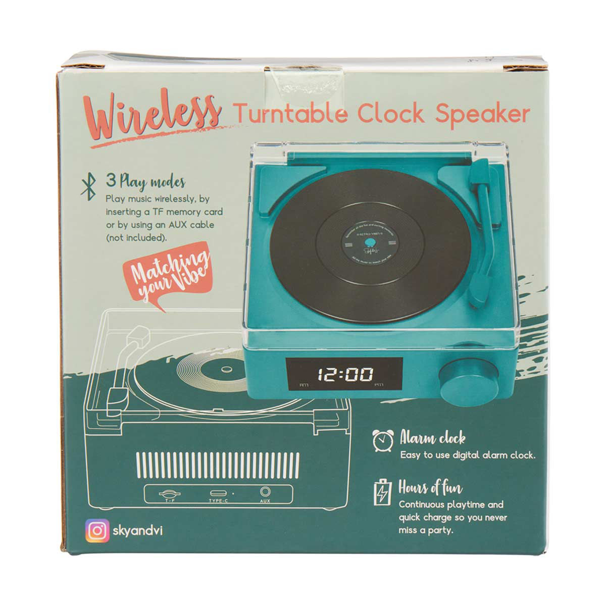 Sky & Vi Wireless Turntable Clock Speaker
