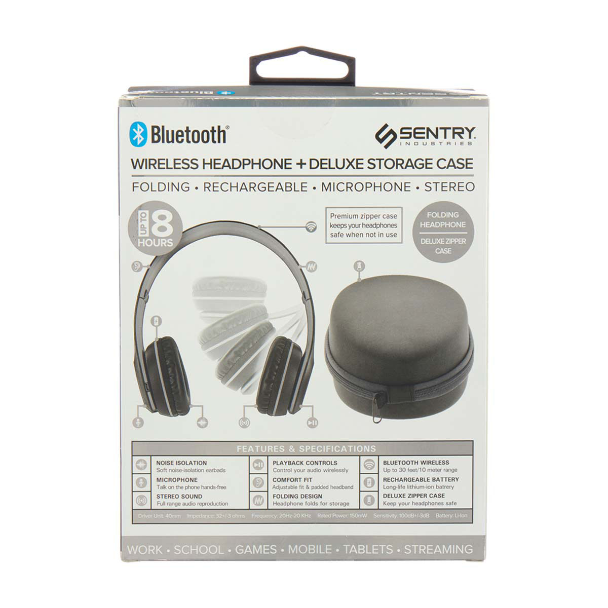 Sentry Foldable Bluetooth Headphones in Zipper Case