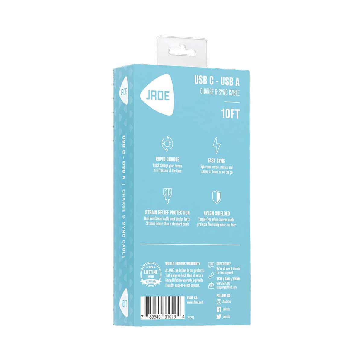 Jade USB-A to USB-C Phone Charge Cable, Black, 10 ft | Hamilton Place