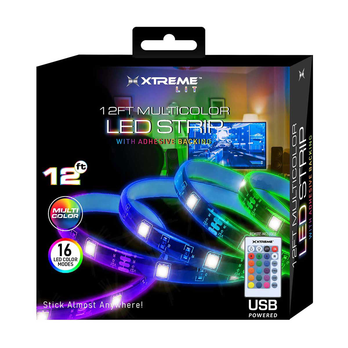 Xtreme Lit Multicolor LED Light Strip with Remote Control, 12 Feet