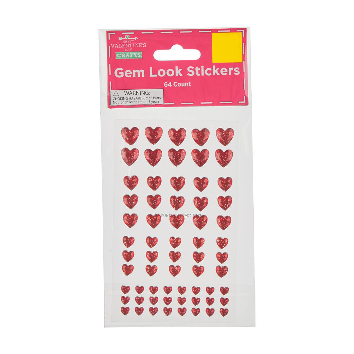 Happy Valentine's Day Gem Look Stickers, 64 Count