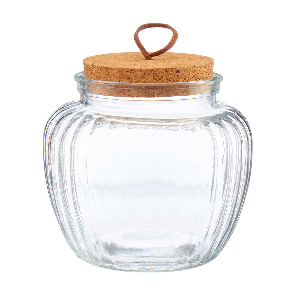 Ribbed Clear Glass Canister with Lid, 5 Inches