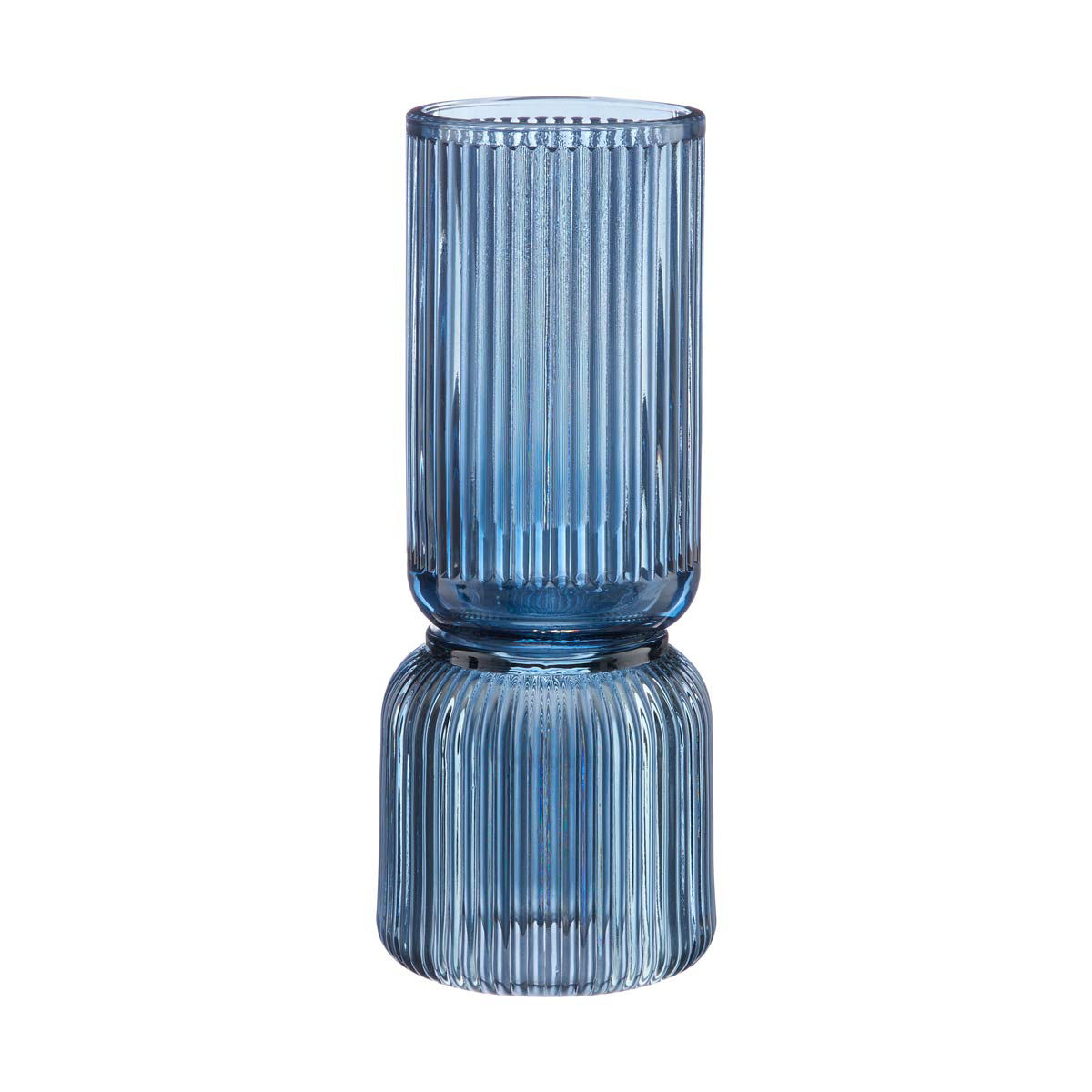 Decorative Ribbed Glass Vase, Blue
