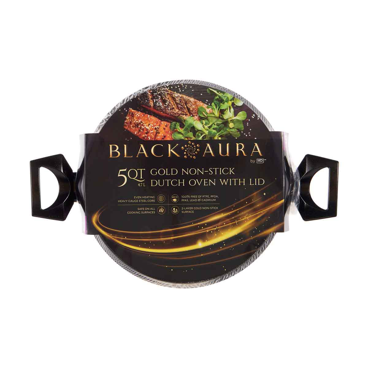 IKO Black Aura Non Stick Dutch Oven with Lid, 5 qt