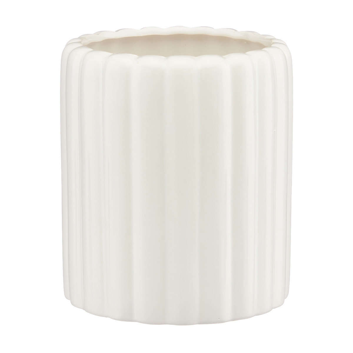 Ribbed Ceramic Planter, White, 8 in