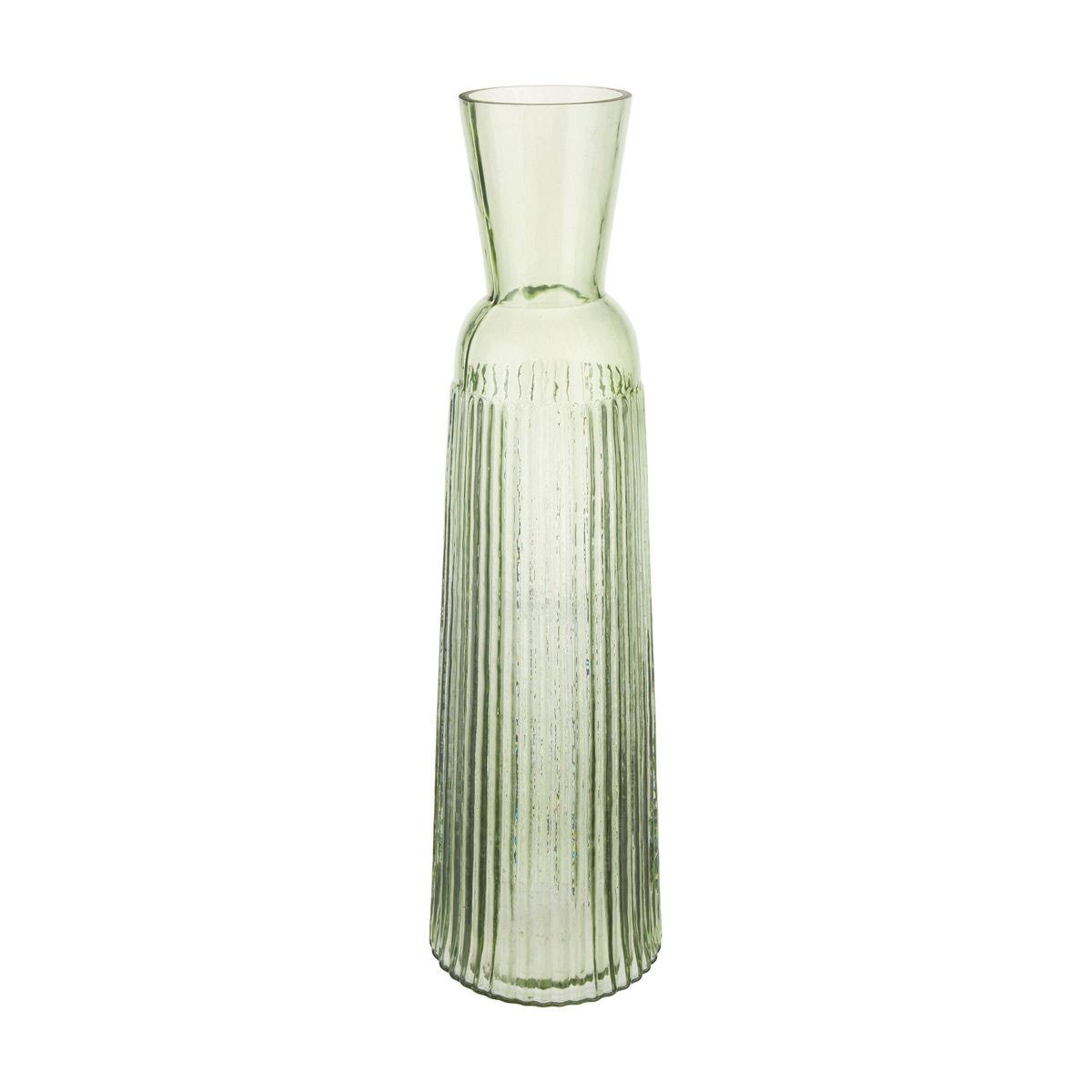 Round Ribbed Glass Vase, Green