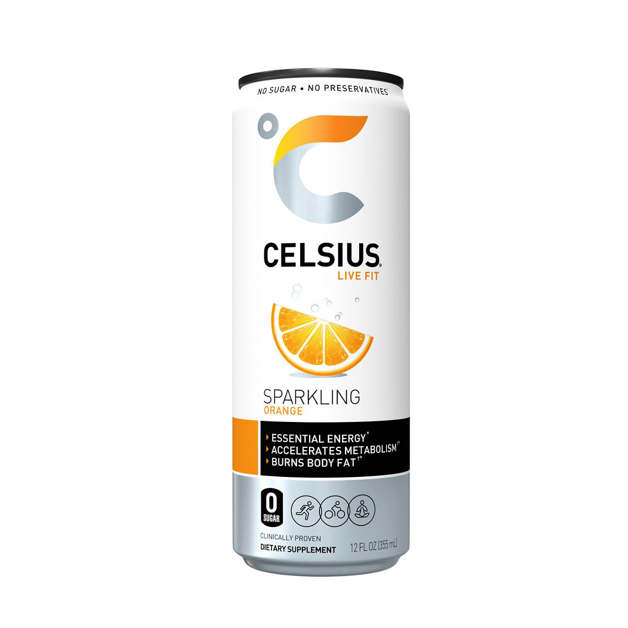 Celsius Sparkling Orange, Essential Energy Drink, 12 fl oz Can, Pack of 4