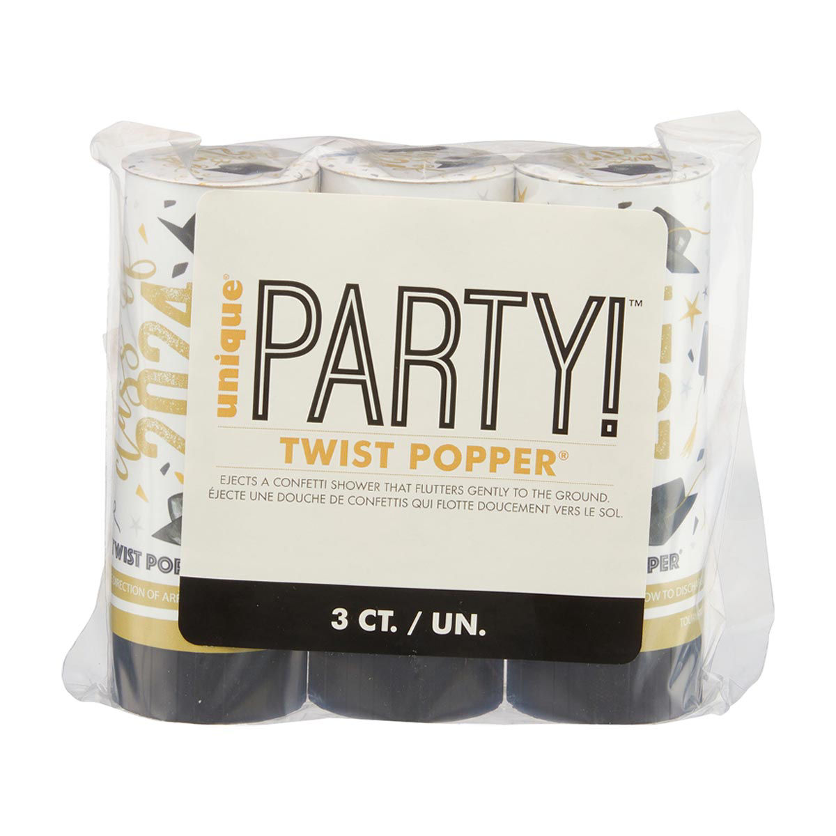 Unique Party Graduation Metallic Twist Poppers, 3 ct