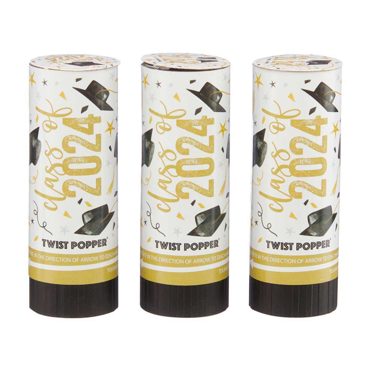 Unique Party Graduation Metallic Twist Poppers, 3 ct