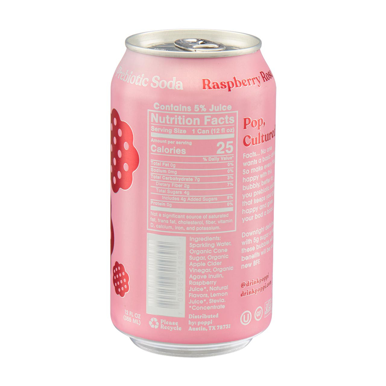 Poppi Raspberry Rose Prebiotic Soda, 12 fl oz