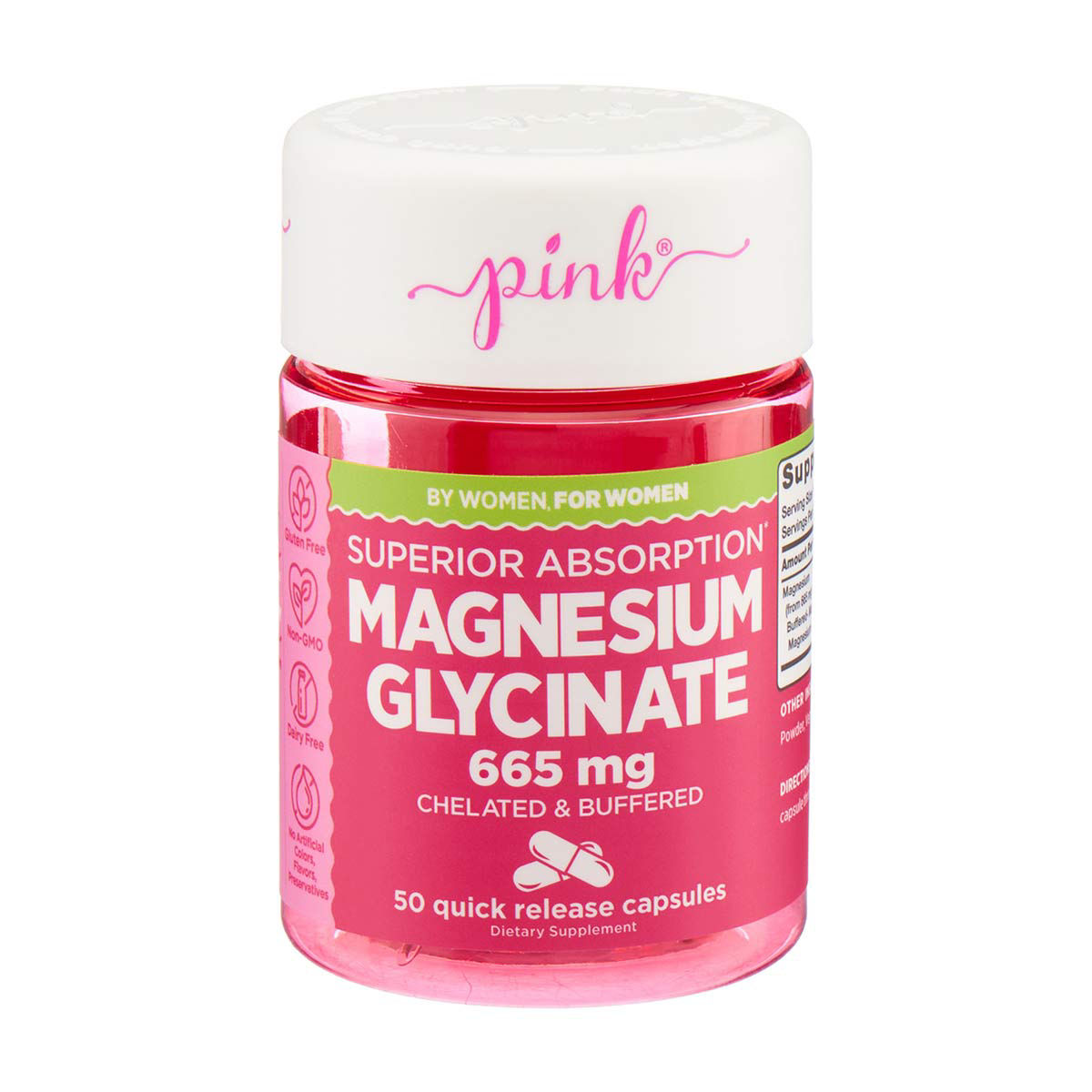 Pink Magnesium Glycinate Capsules 665 mg, 50 ct