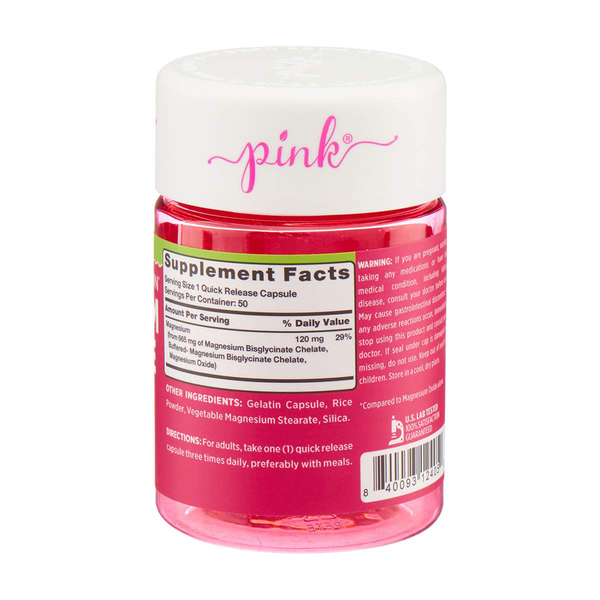 Pink Magnesium Glycinate Capsules 665 mg, 50 ct