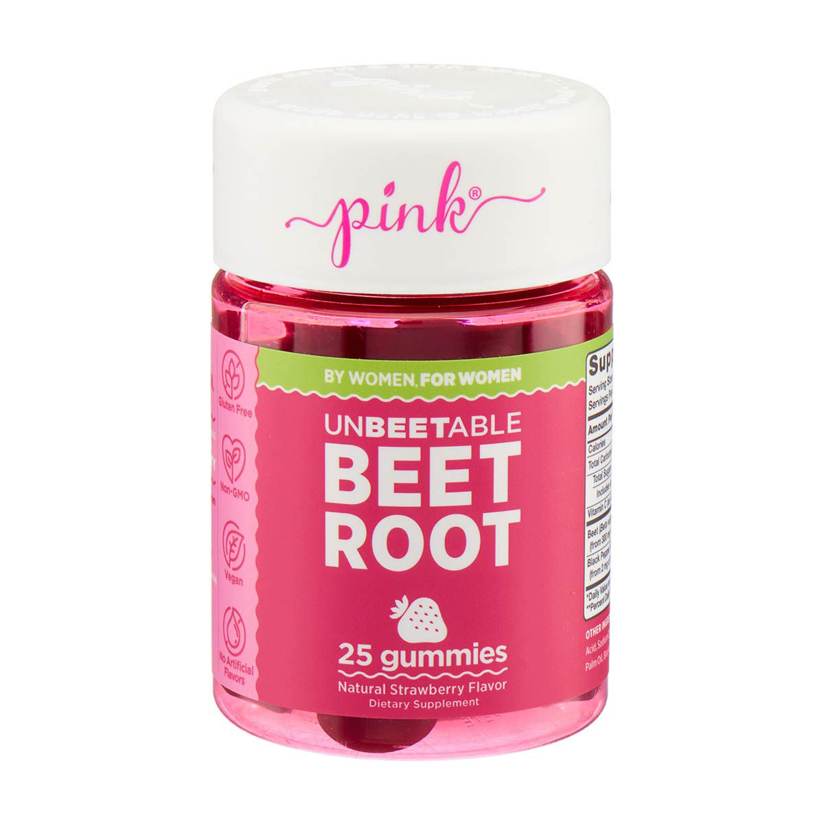 Pink Unbeetable Strawberry Flavored Beet Root Gummies, 25 ct
