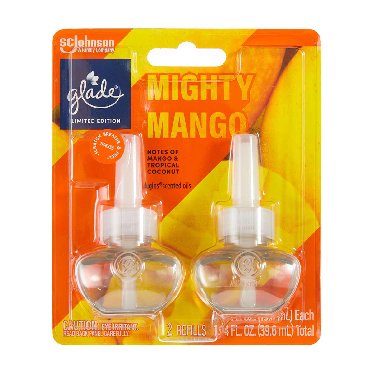 Glade Plugins Scented Oil Air Freshener Refills, Mighty Mango, 1.34 fl oz