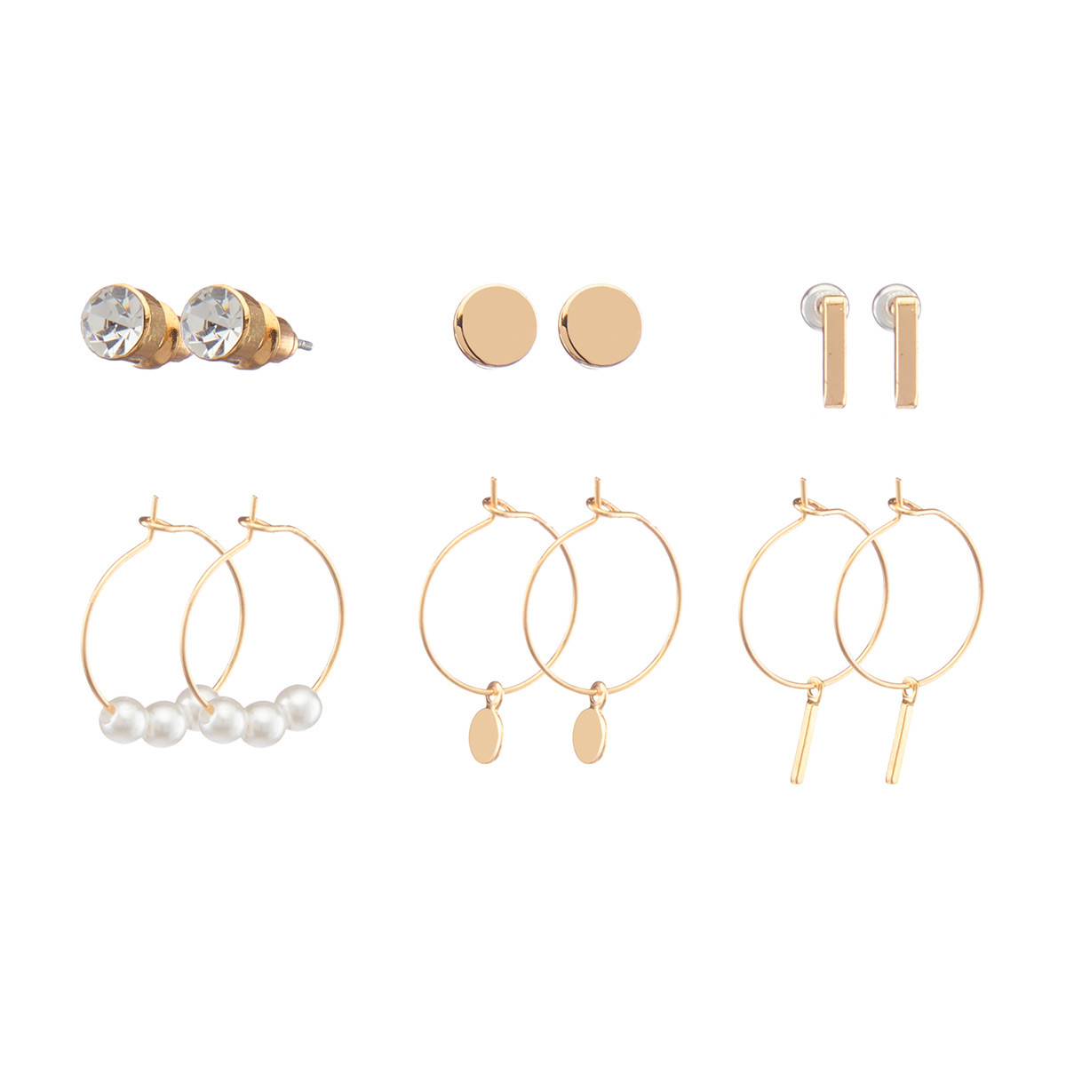 Stud and Hoop Earrings, 6 ct