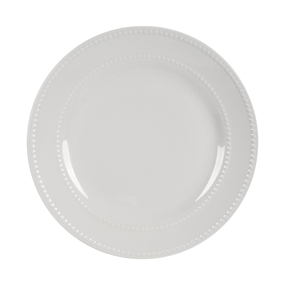 Round Dinner Plate with Beaded Design, White, 11 in