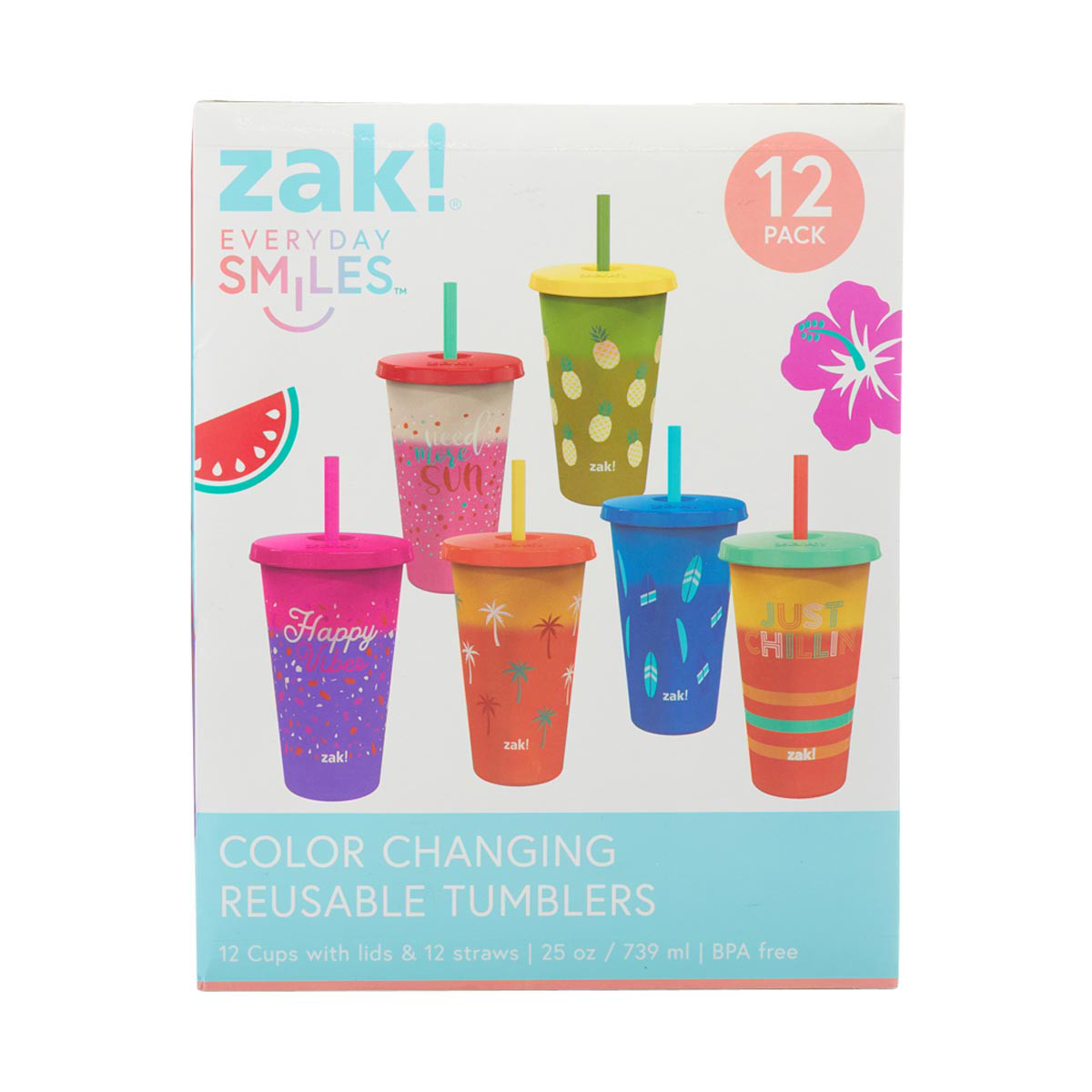 Zak! Every Day Smiles Color Changing Tumblers, 25 oz, 12 ct