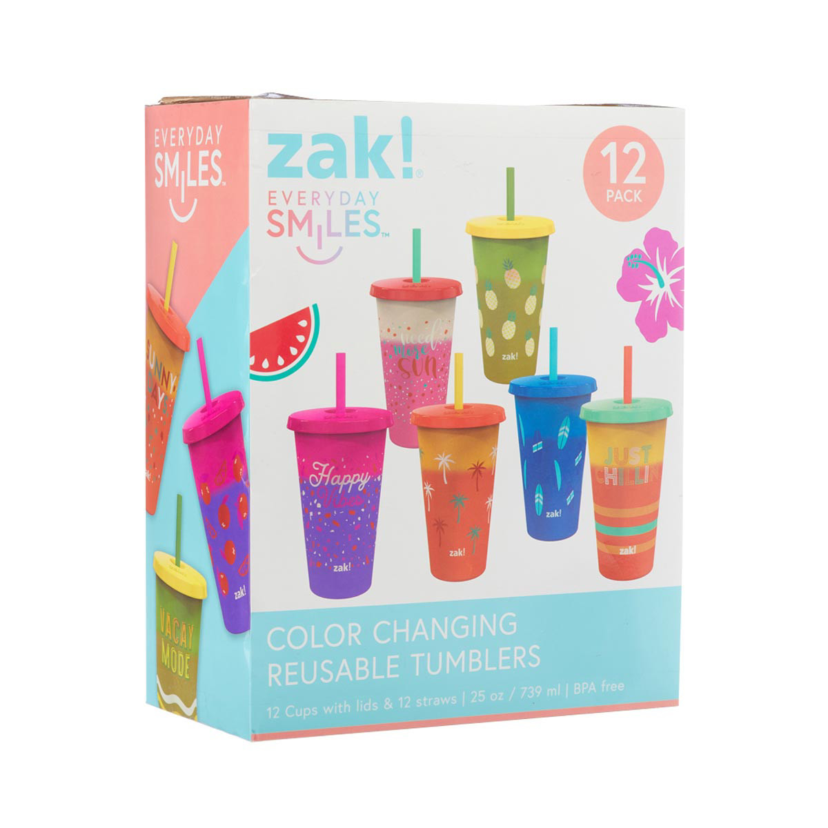 Zak! Every Day Smiles Color Changing Tumblers, 25 oz, 12 ct