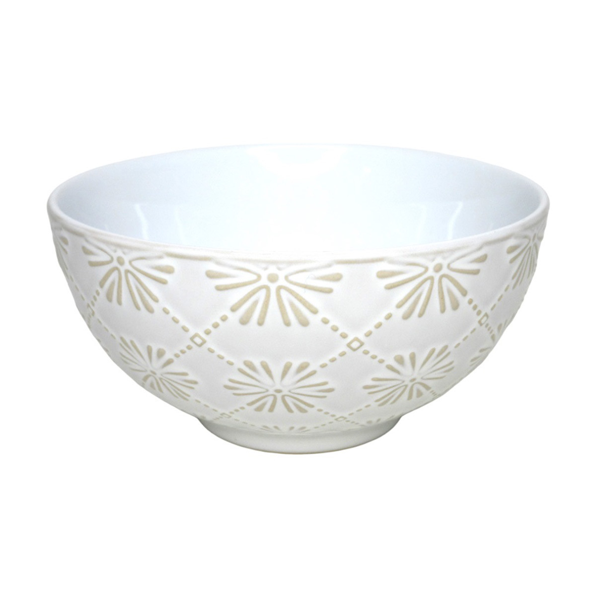 Stylish Textured Reactive Glazed Bowl, White, Assorted