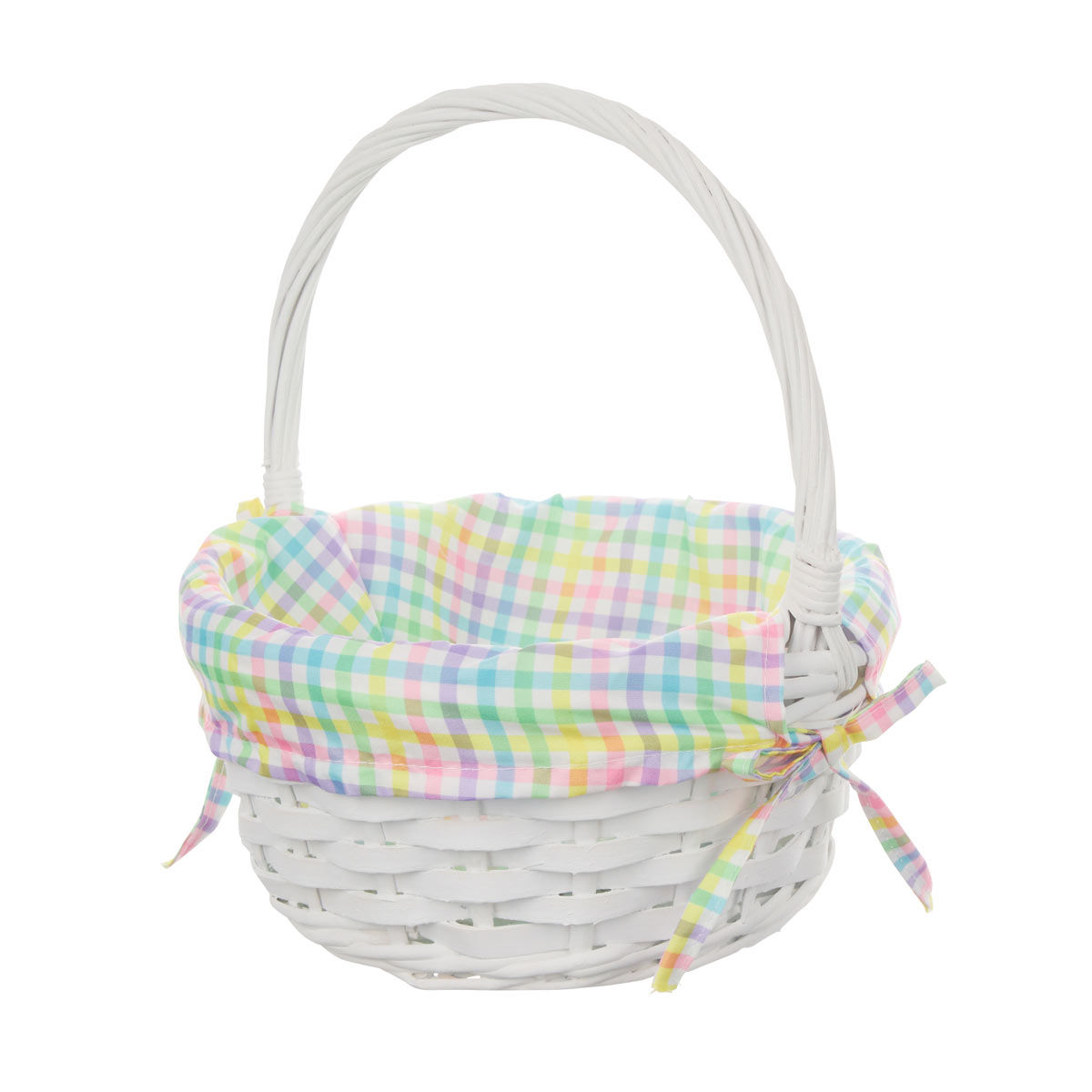 White Wicker Easter Basket with Pastel Plaid Fabric Lining and Handle ...