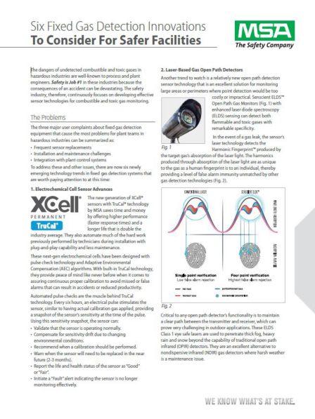 Fixed gas detector reliability is trending upward | MSA Safety | United ...