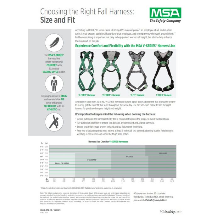 V-Series Fall Harnesses Comparison Guide | MSA Safety | Canada