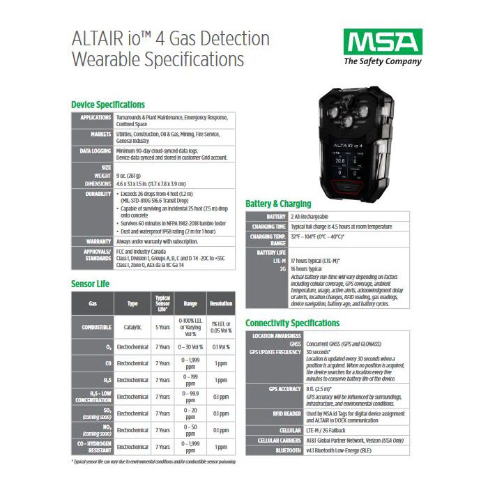 ALTAIR io4 Product Specifications Guide | MSA Safety | United States
