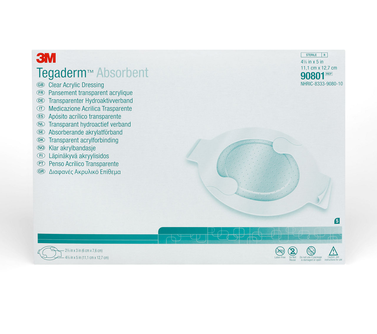 3M™ Tegaderm™ Absorbent Clear Acrylic Dressing, 90801, Oval, 4-3/8 in x ...