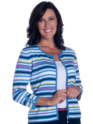 Stripe Zip Front Cardigan By Leon Levin? | Browsetags