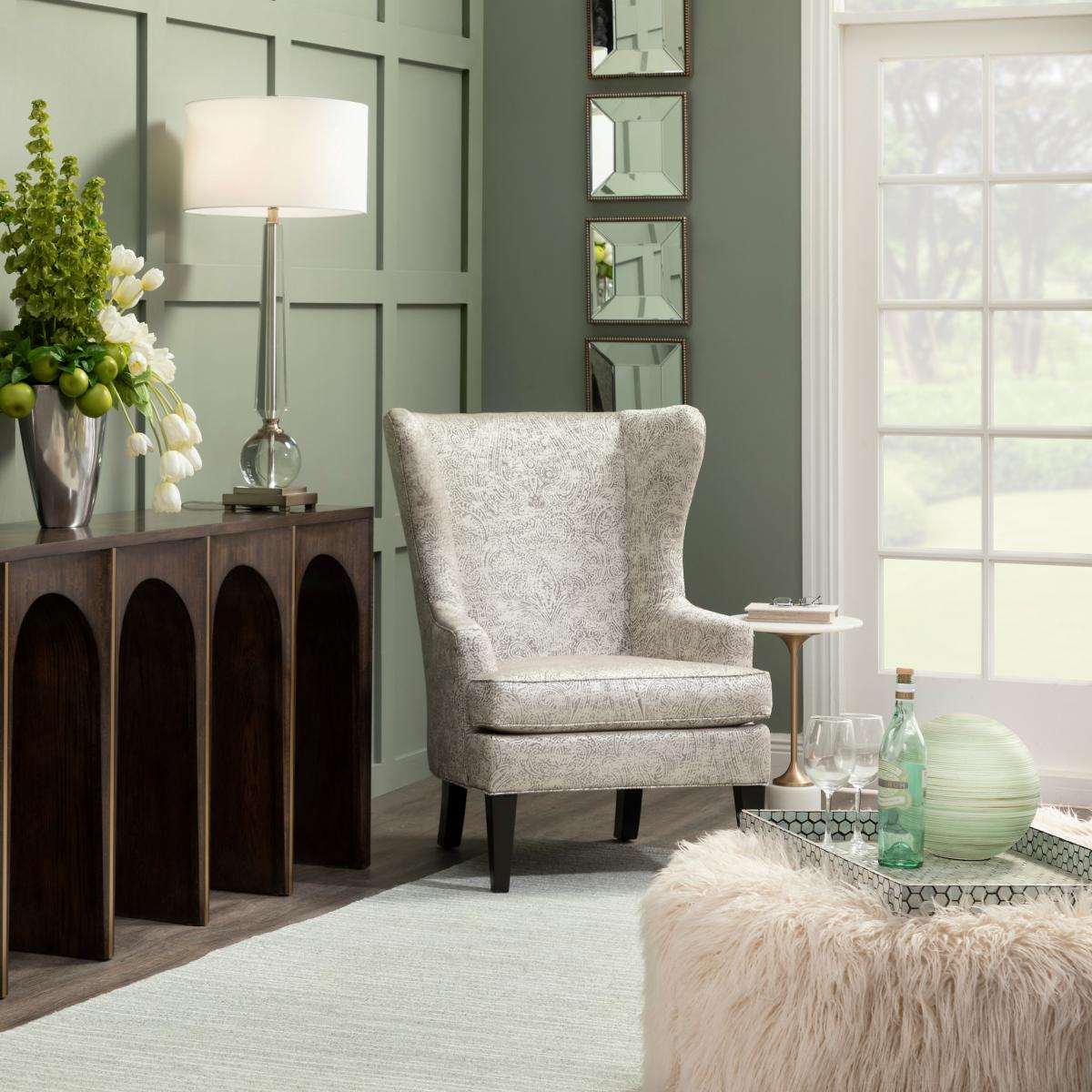 Grey wingback chair next store