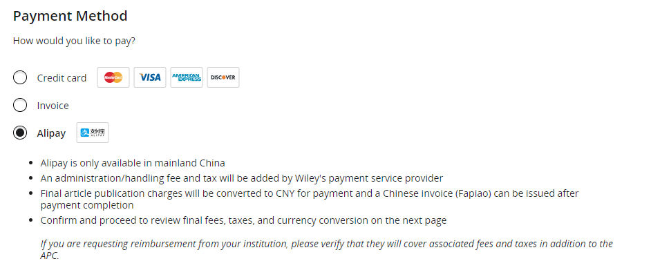 Wiley now accepts Alipay for APC payments | Wiley